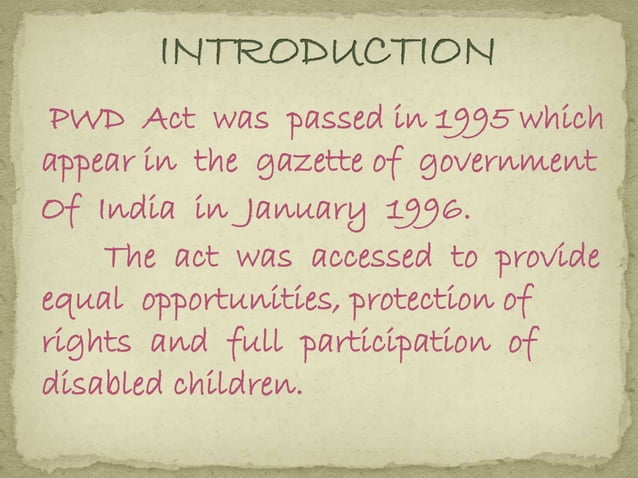 Integrated education for disabled children and person with disablity act, 1995 | PPT