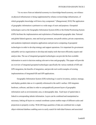 The Integration of Geospatial Technologies: GIS and GPS | DOCX