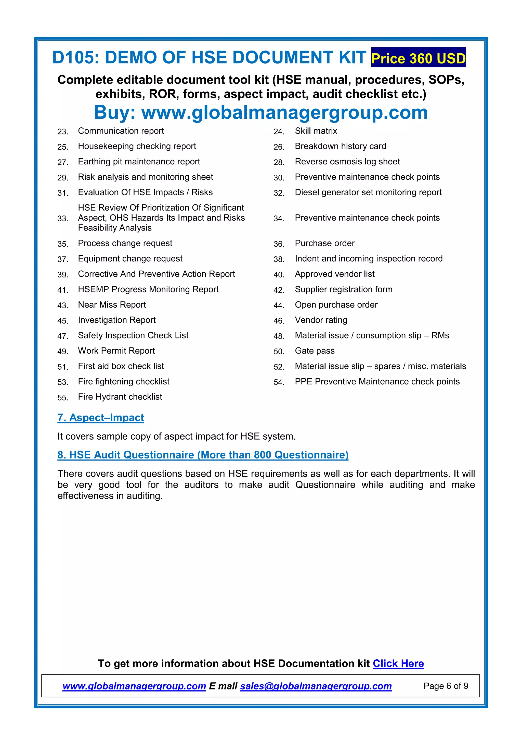 Integrated HSE documentation kit | PDF