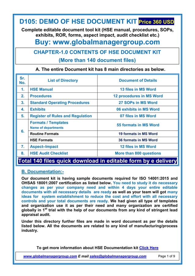 Integrated HSE documentation kit | PDF | Business and Finance