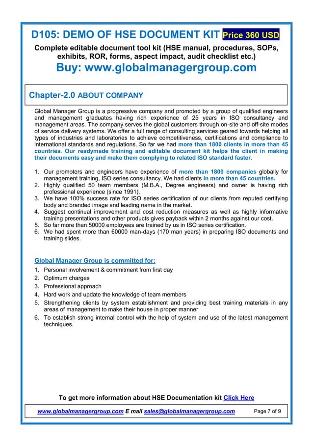 Integrated HSE documentation kit