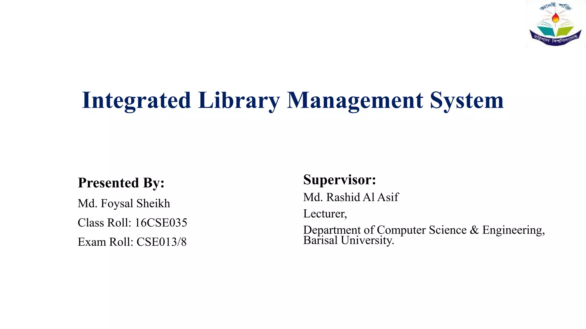 Integrated library management system | PPTX | Databases | Computer Software and Applications