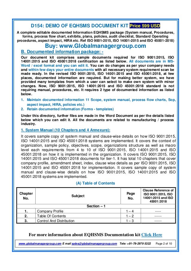 EQHSMS - IMS Documents to compliance with ISO 9001:2015, ISO 14001:20…