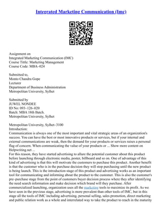 Integrated Marketing Communication (Imc) | PDF