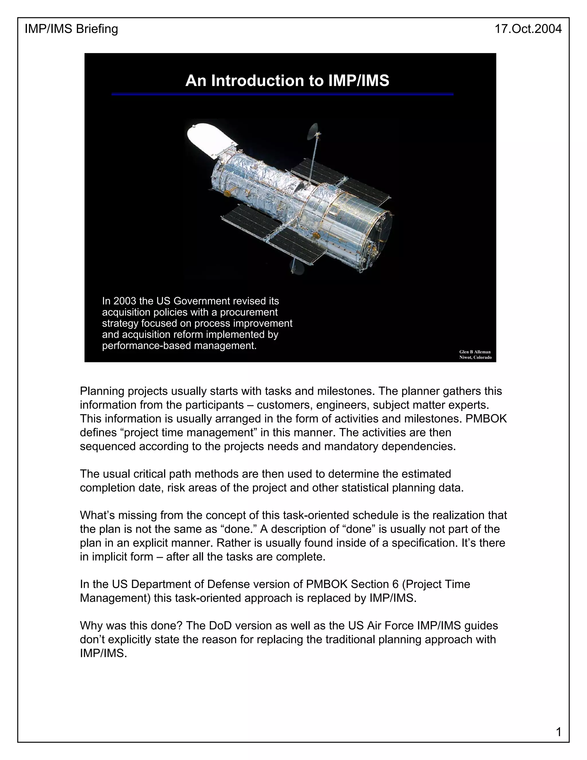 Integrated Master Plan and Integrated Master Schedule | PDF