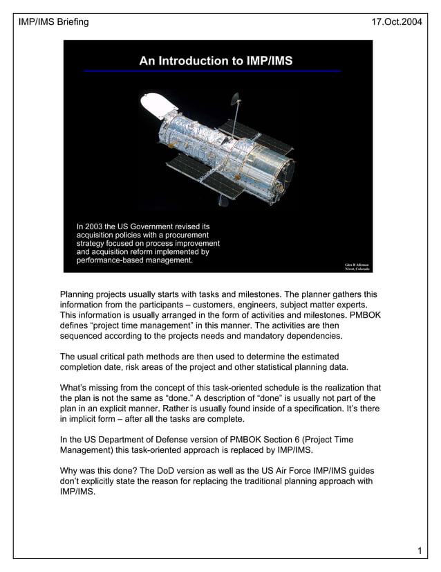Integrated Master Plan and Integrated Master Schedule | PDF | Business ...
