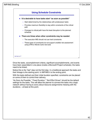 Integrated Master Plan and Integrated Master Schedule | PDF