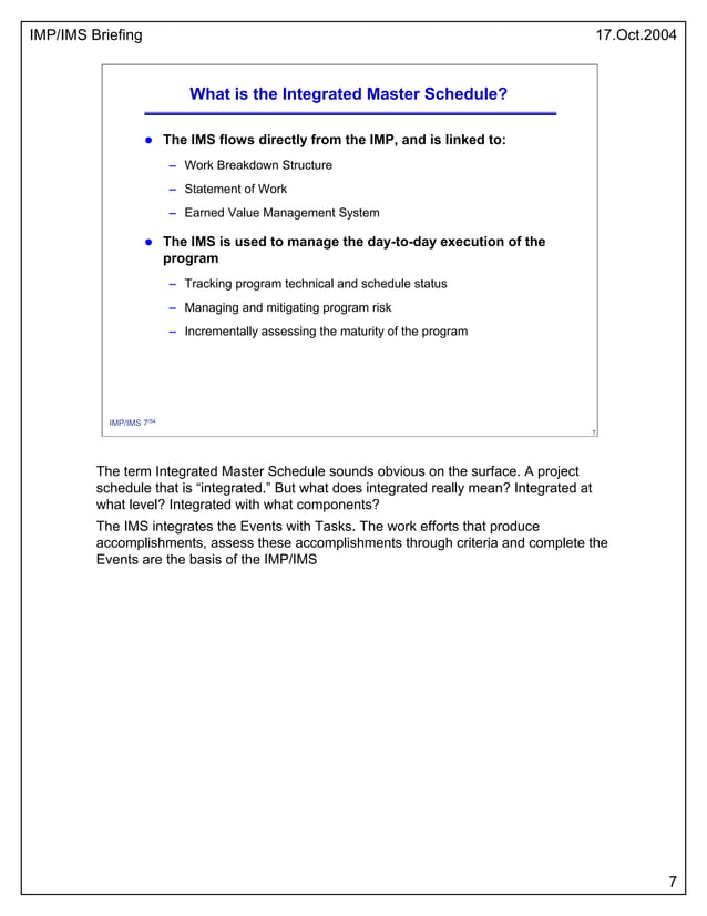 Integrated Master Plan and Integrated Master Schedule | PDF