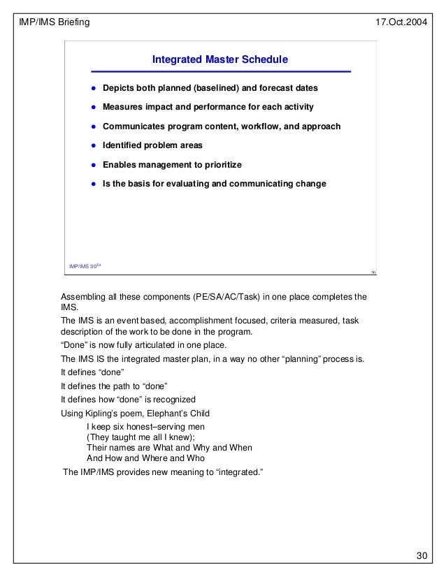Integrated Master Plan and Integrated Master Schedule