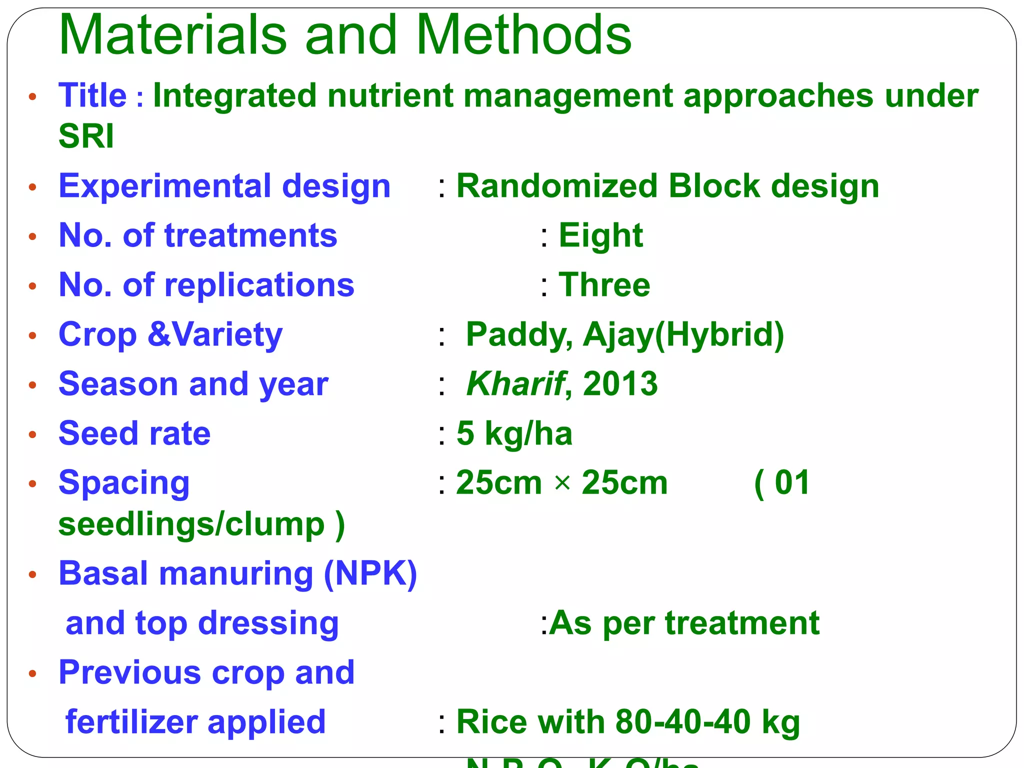 Integrated nutrient management approaches under system of rice ...