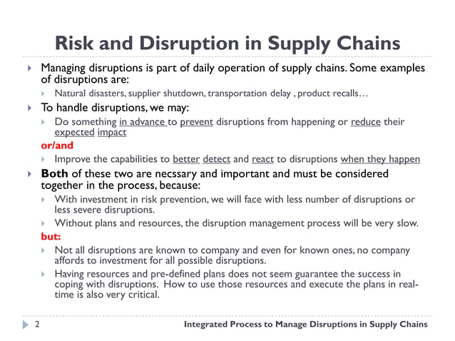 Integrated Process to Manage Disruptions in Supply Chains | PPT