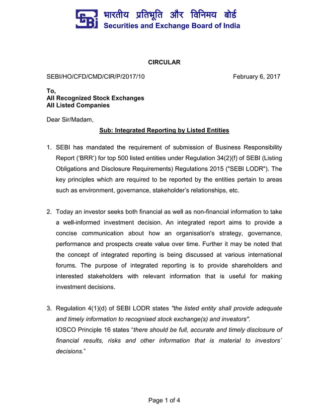 Integrated reporting by listed entities ( SEBI LATEST CIRCULAR) | PDF