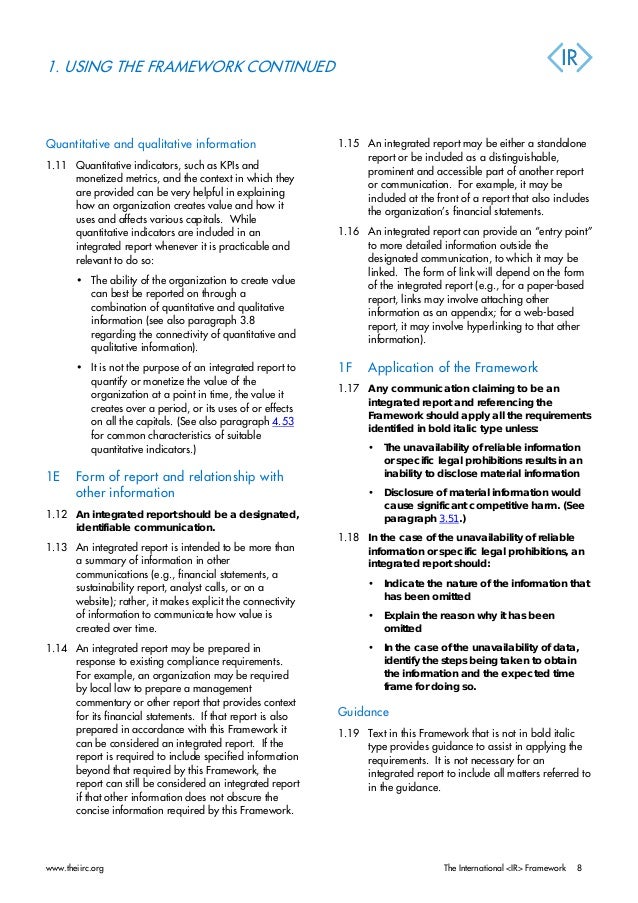 Integrated reporting framework
