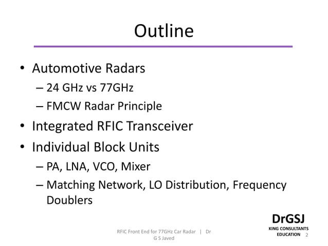 Integrated RFIC Front End Architecture for 77 GHz Car Radar | PPTX ...