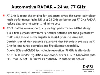 Integrated RFIC Front End Architecture for 77 GHz Car Radar | PPTX
