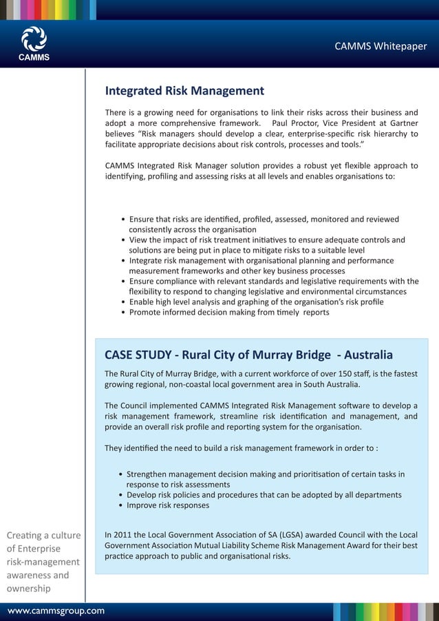 Integrated Risk Management Whitepaper - CAMMS | PDF | Business | Business and Finance