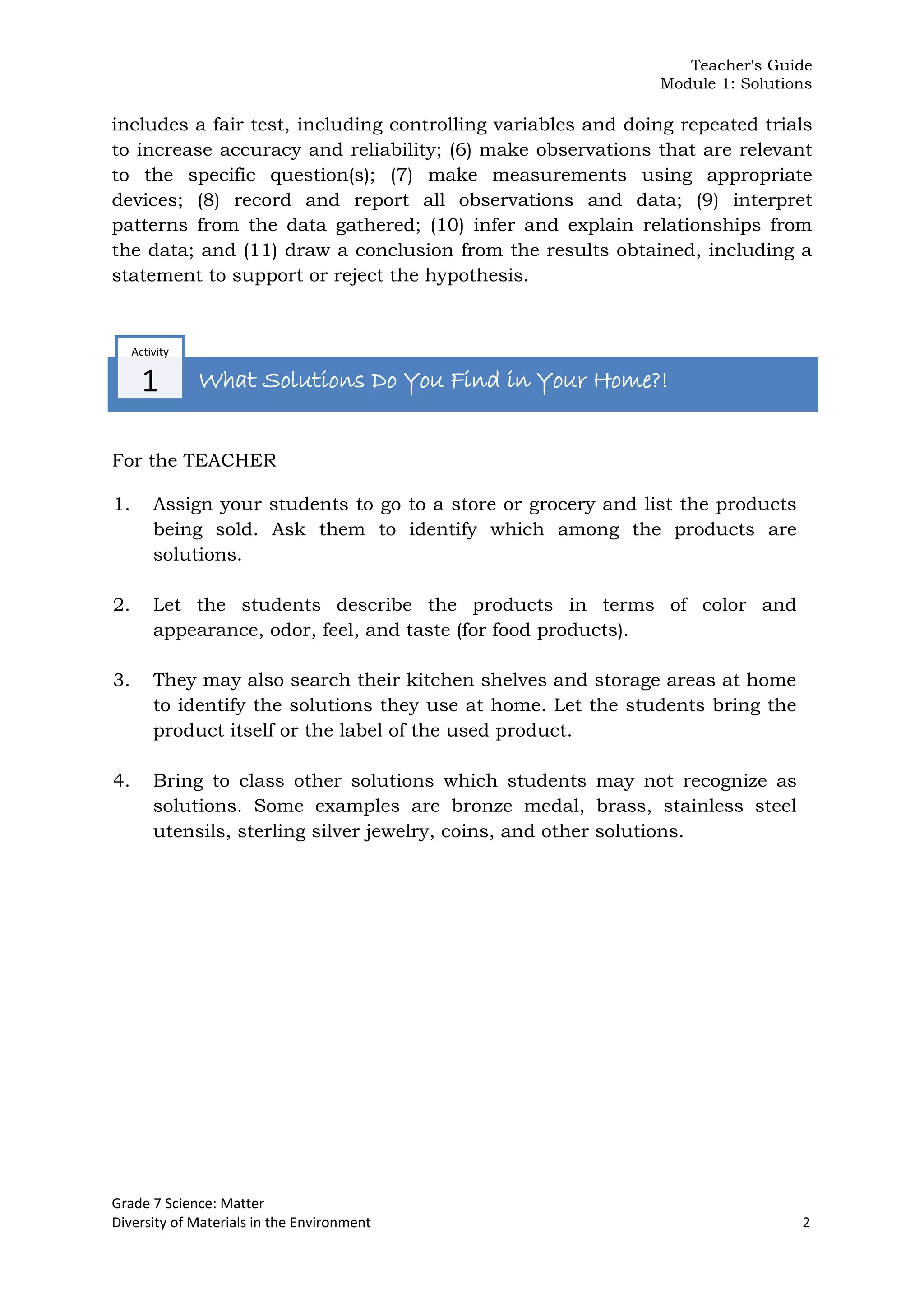 Integrated Science Module for Grade 7 -- Quarter 1-2 | PDF