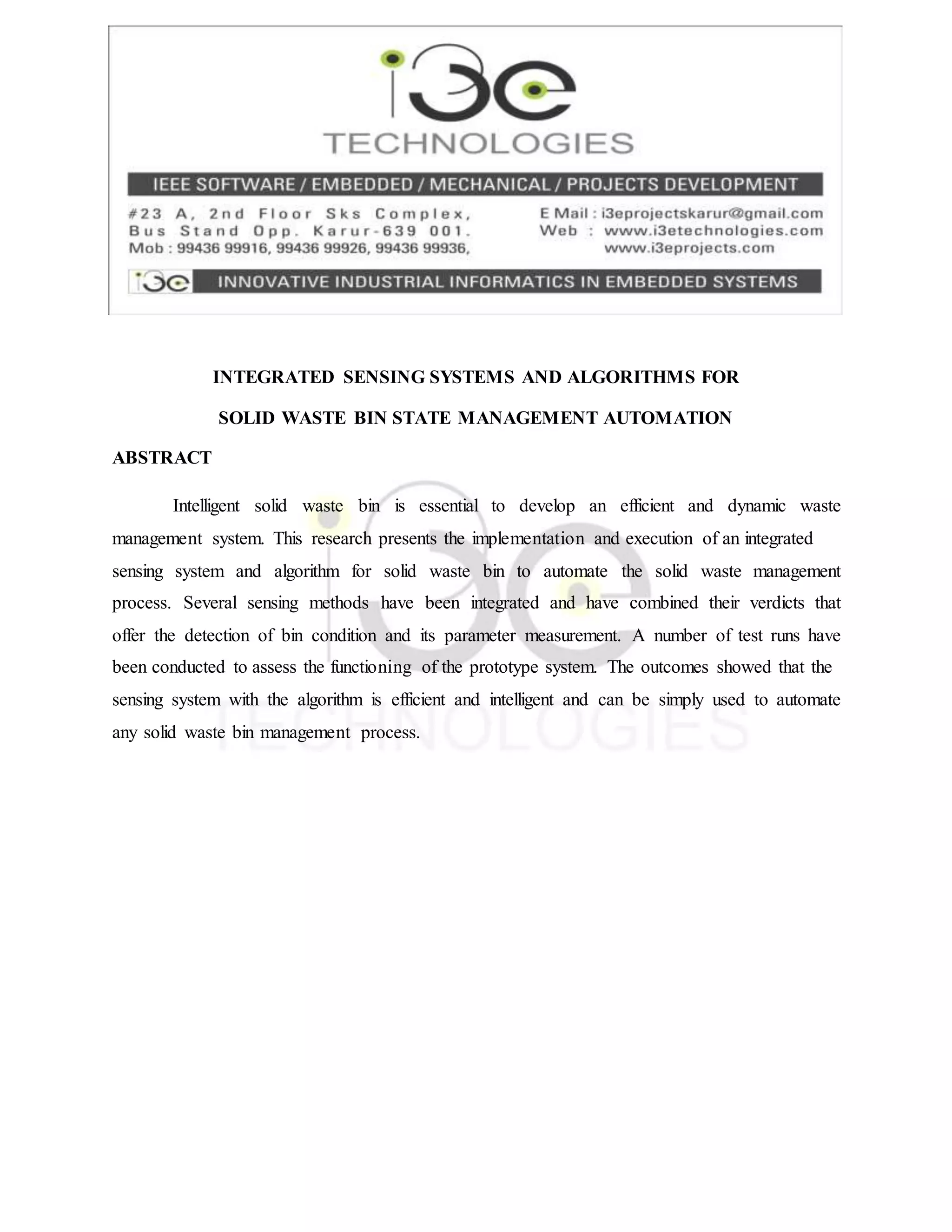 Integrated sensing systems and algorithms for solid waste bin state management automation | PDF