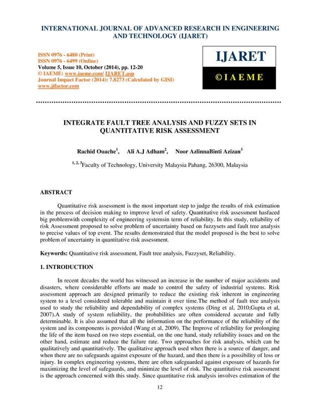 Integrate fault tree analysis and fuzzy sets in quantitative risk assessment | PDF