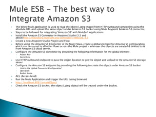 Mule esb with amazon s3 Integration | PPTX | Cloud Computing | Internet