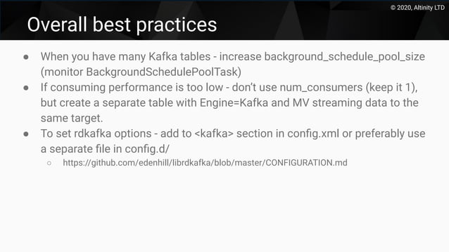 Fast Insight from Fast Data: Integrating ClickHouse and Apache Kafka | PPT