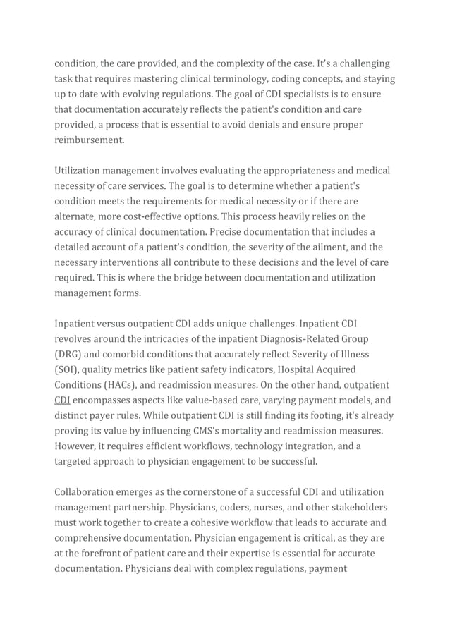 Integrating Clinical Documentation Improvement and Utilization ... Integrating Clinical Documentation Improvement and Utilization ...