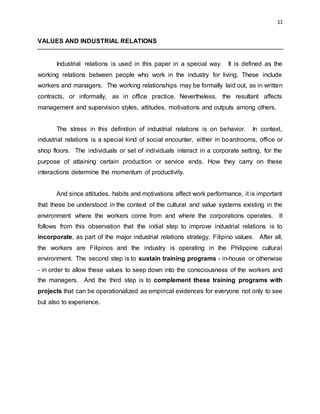 INTEGRATING FILIPINO VALUES IN MANAGING INDUSTRIAL RELATIONS | PDF