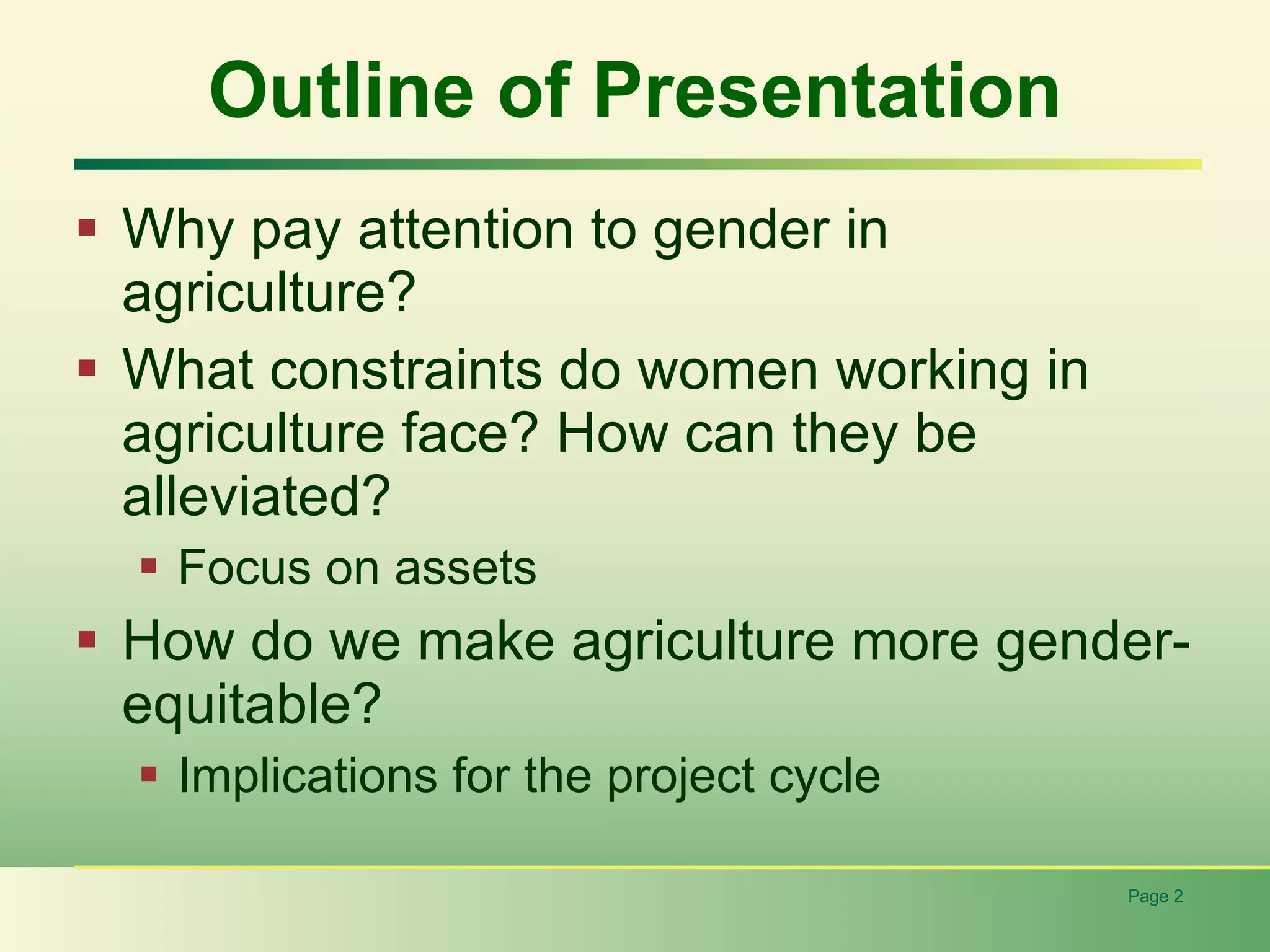 Integrating Gender In Agricultural Programs | PPT