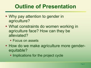 Integrating Gender In Agricultural Programs | PPT