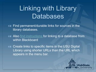 Integrating Library Resources into Blackboard | PPTX | Technology & Computing