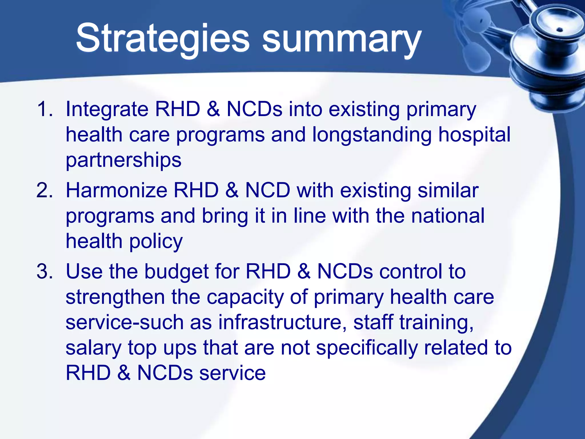 Integrating NCDs and RHD in diagonal program | PPTX | Infectious ...