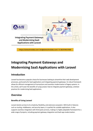 Integrating Payment Gateways and Modernising SaaS Applications with Laravel | PDF