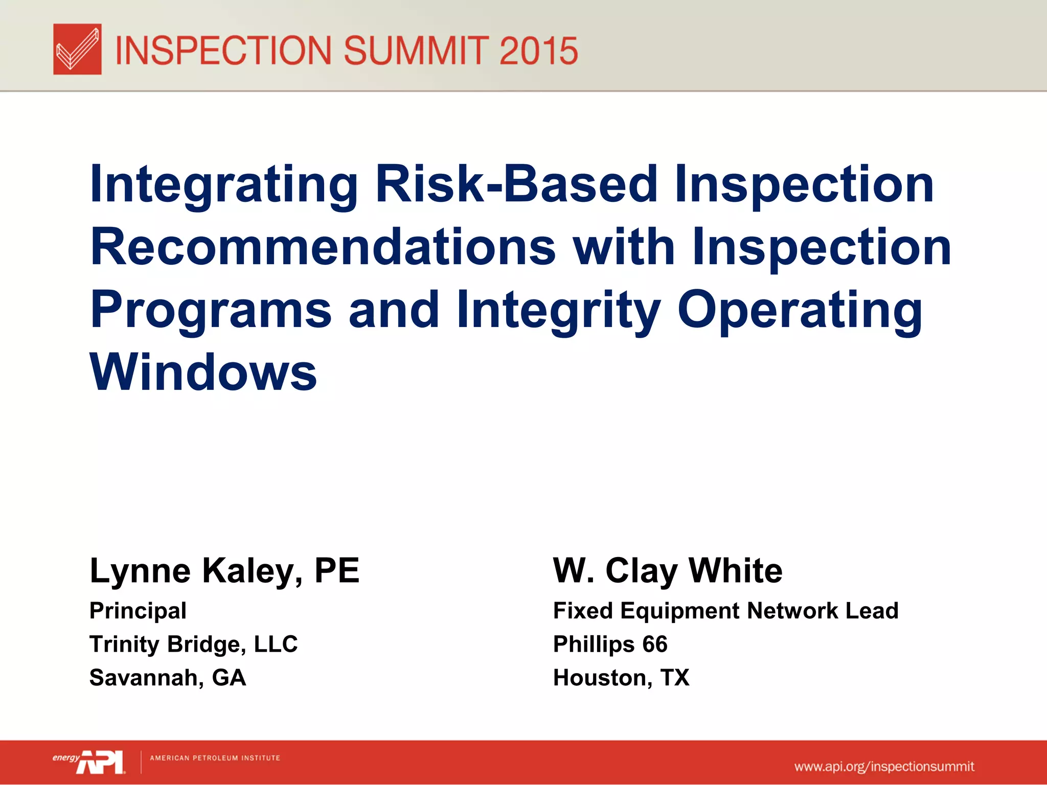 Integrating RBI with Inspection Programs and IOW - Corrosion Loops ...