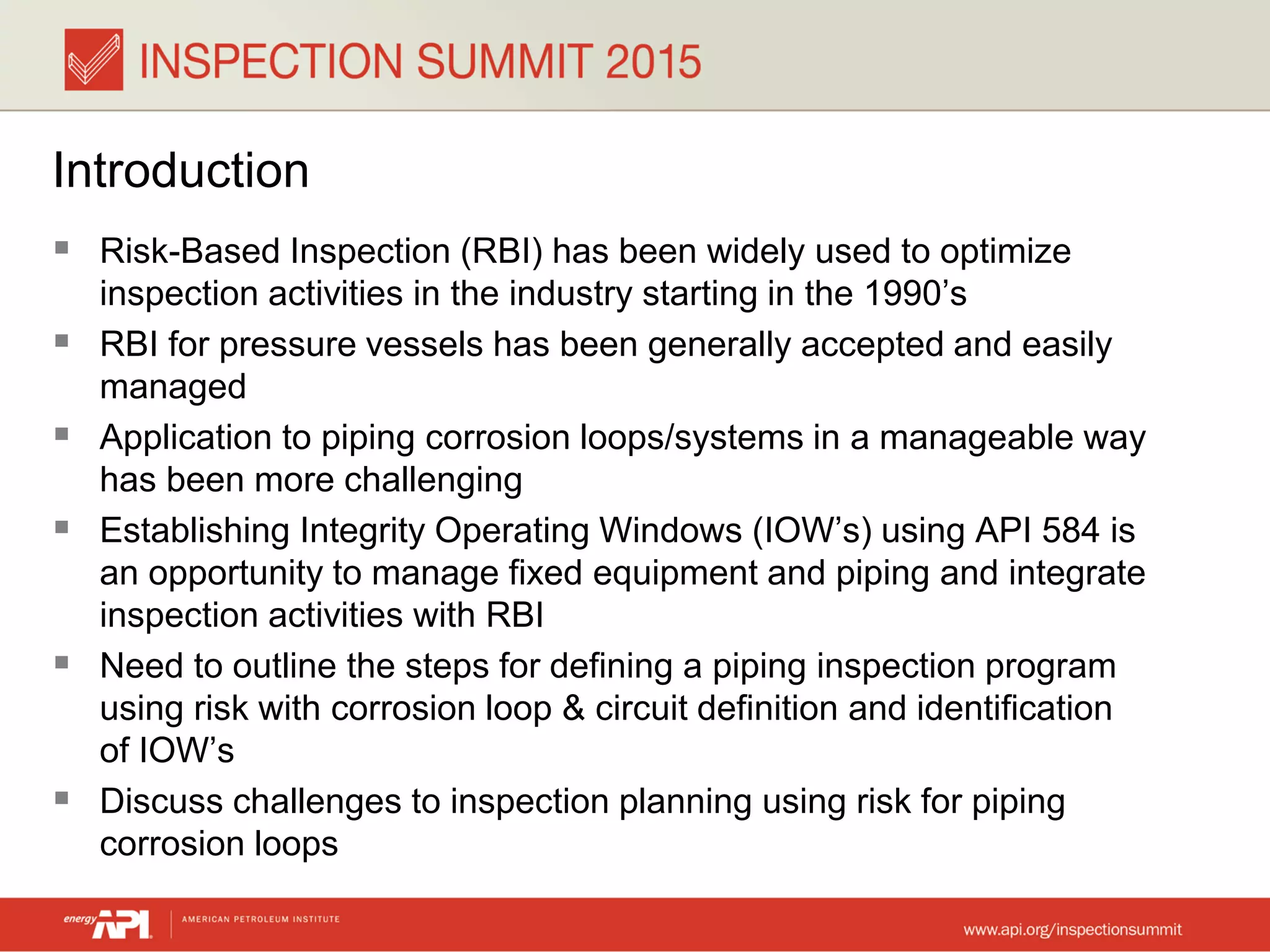 Integrating RBI with Inspection Programs and IOW - Corrosion Loops ...