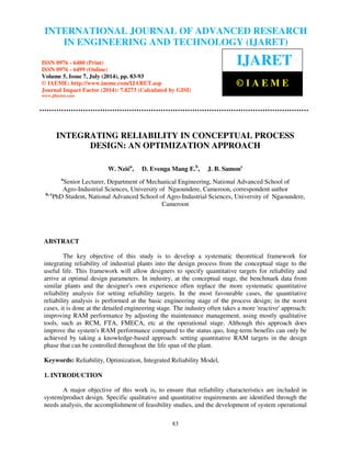 Integrating reliability in conceptual process design an optimization approach | PDF