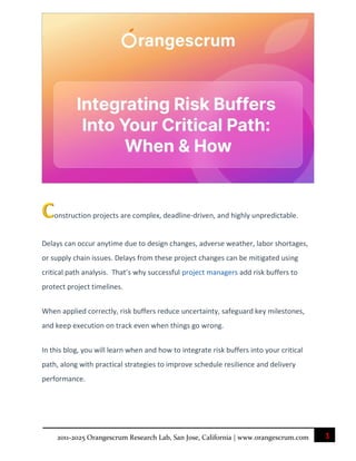 Integrating Risk Buffers Into Your Critical Path When & How | PDF