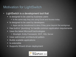 Integrating SharePoint 2010 and Visual Studio Lightswitch | PPTX