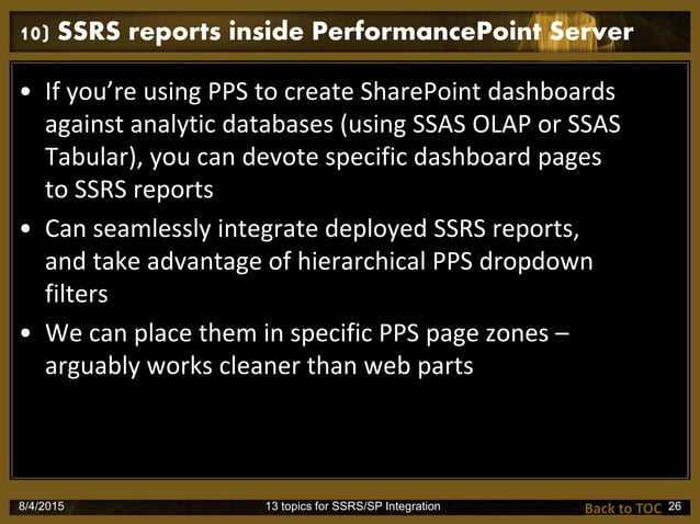Integrating SSRS with SharePoint | PPTX | Databases | Computer Software and Applications