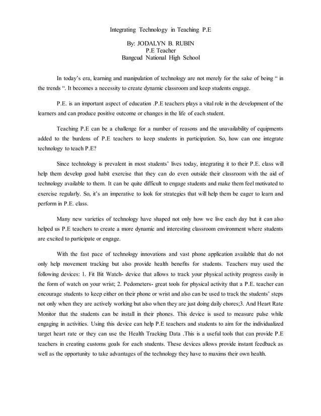 Integrating technology in Teaching P.E | DOCX | Fitness and Exercise ...