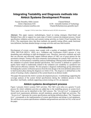 Integrating testablity and diagnosis methods into airbus systems ...