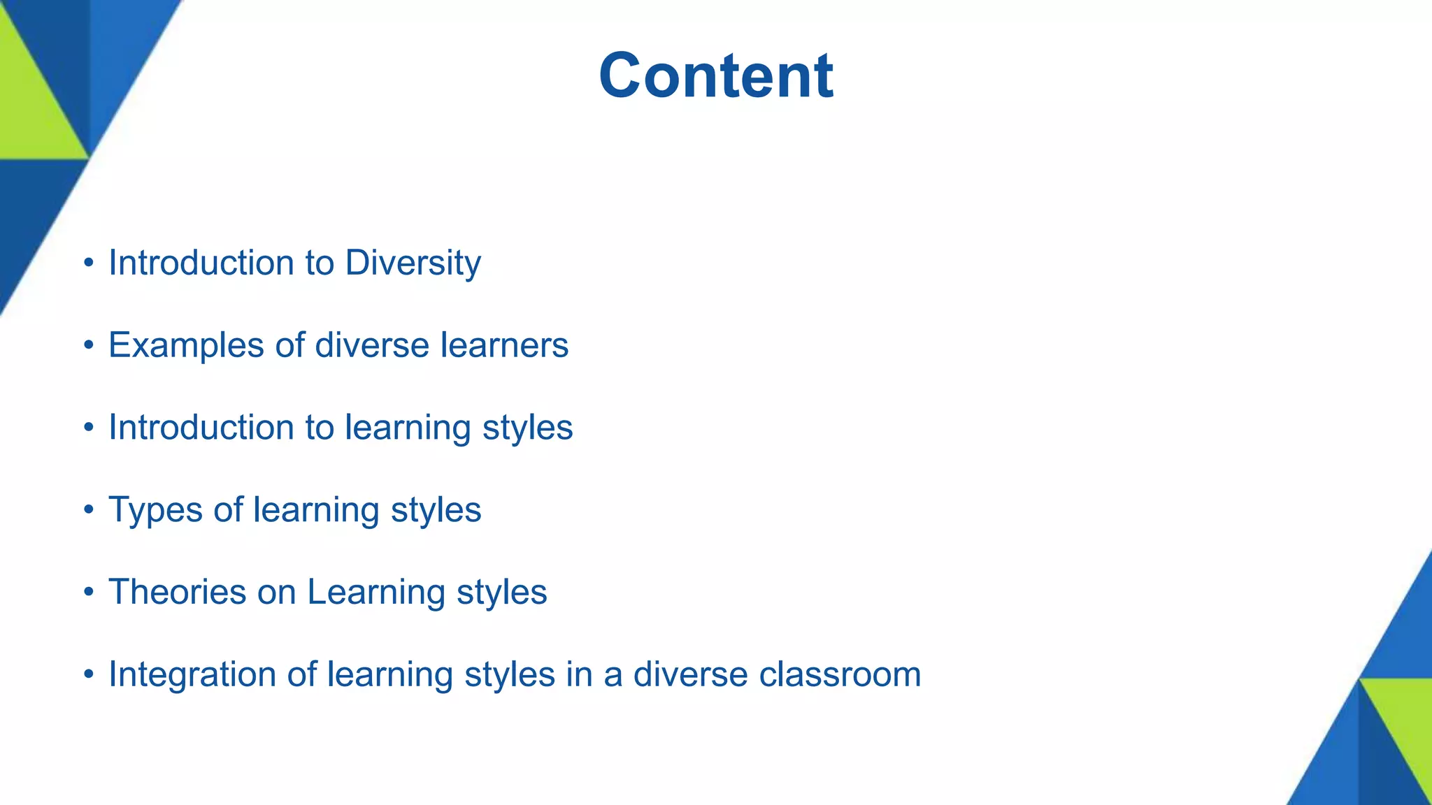 Types of Learning Styles in a Diverse Classroom | PPTX | Workshops and ...