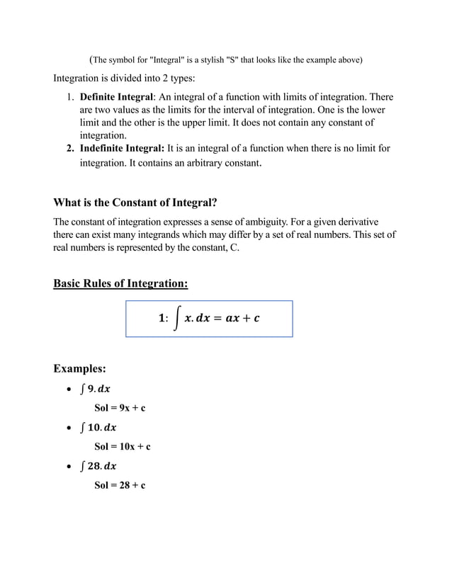 Pure mathematics, integration, rule 1,2,3,4,5 | DOCX