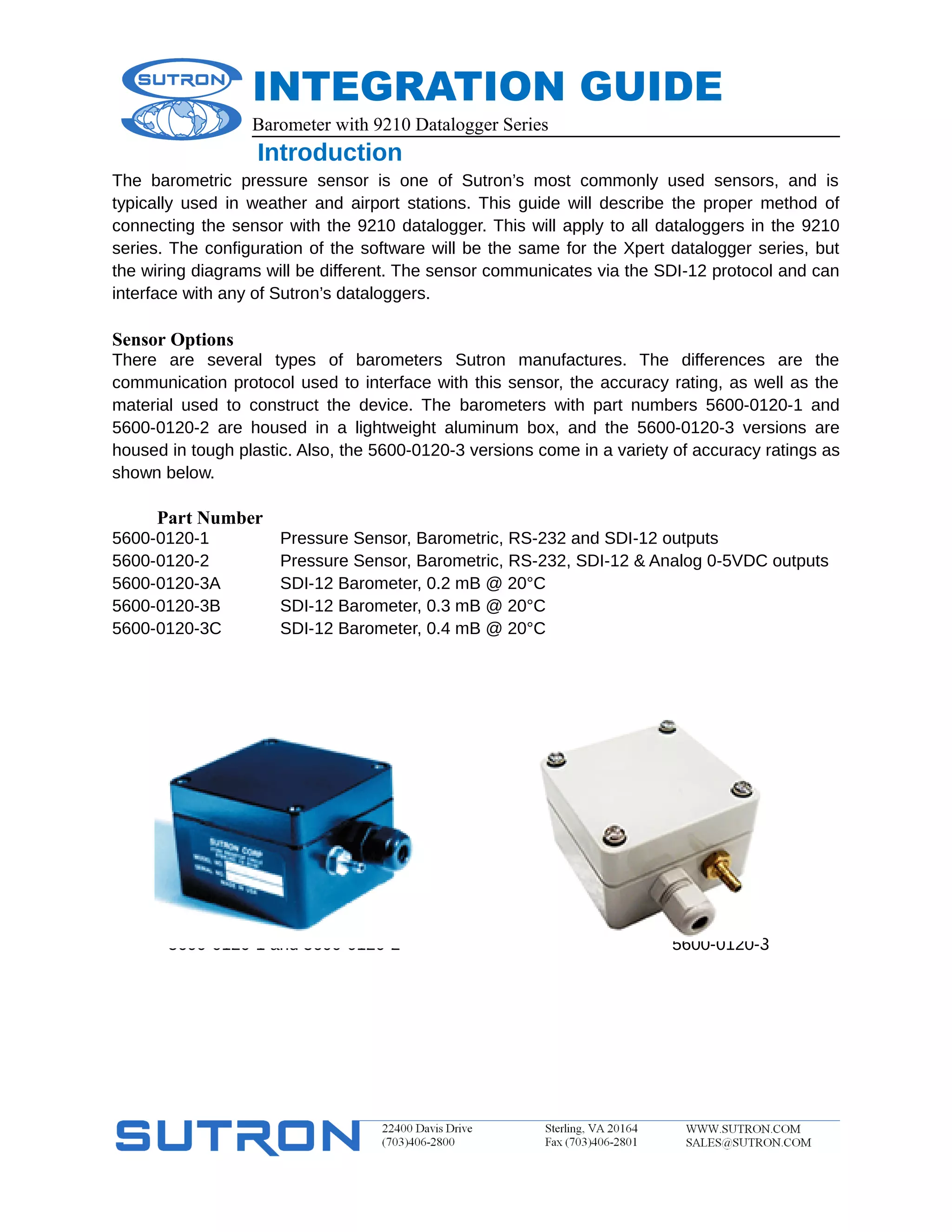 Integration guide accubar barometric pressure sensor manual | PDF