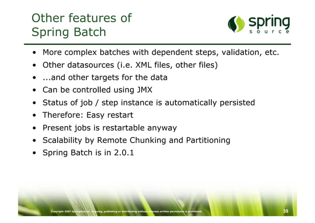 Spring Web Service, Spring Integration and Spring Batch | PPT