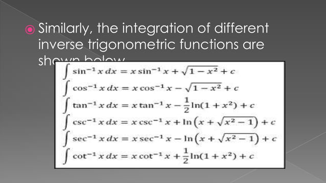 Integration involving inverse trigonometric functions | PPTX | Physics ...