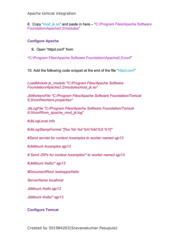 Integration of apache with tomcat | PDF