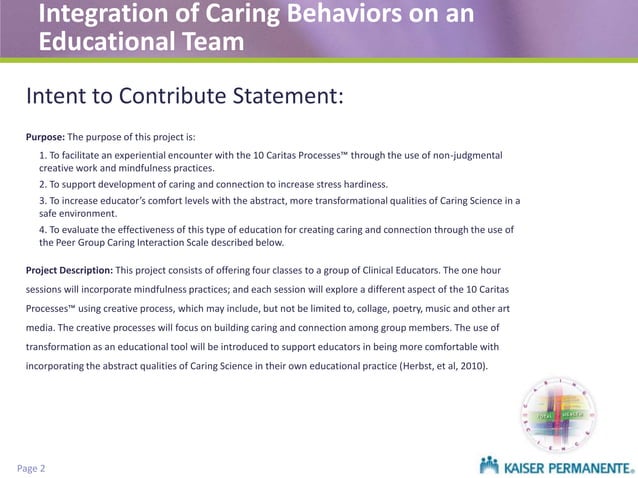 Integration of Caring Behaviors on an Educational Team | PPT