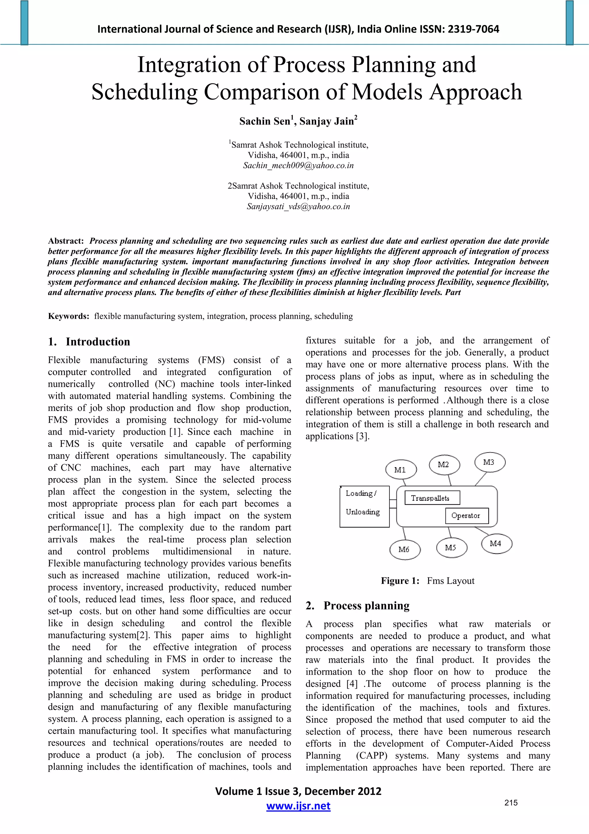 Integration of process planning and scheduling comparison of models approach | PDF