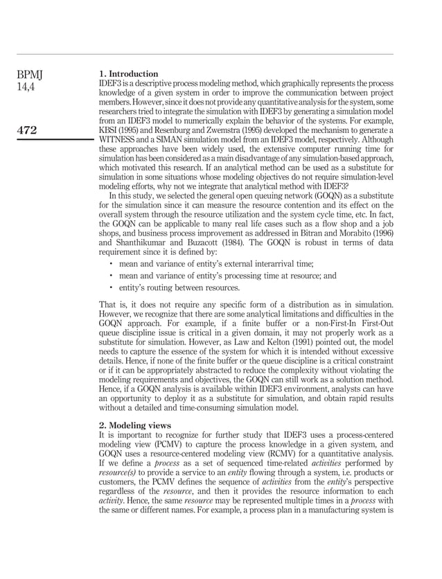 Integration of queuing network and idef3 for business process analysis | PDF