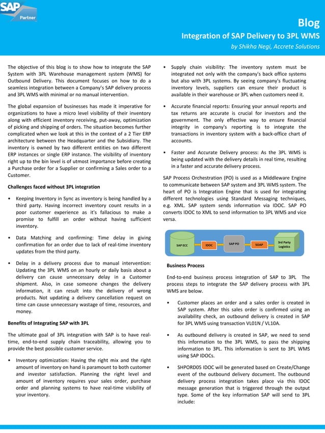 Integration of SAP Delivery to 3PL WMS | PDF